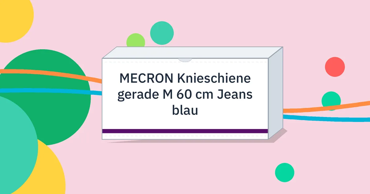 Symbolbild: Packung mit der Aufschrift MECRON Knieschiene gerade M 60 cm Jeans blau (PZN 02905886) – Verfügbarkeit und Bezug in Apotheken in Frankfurt am Main