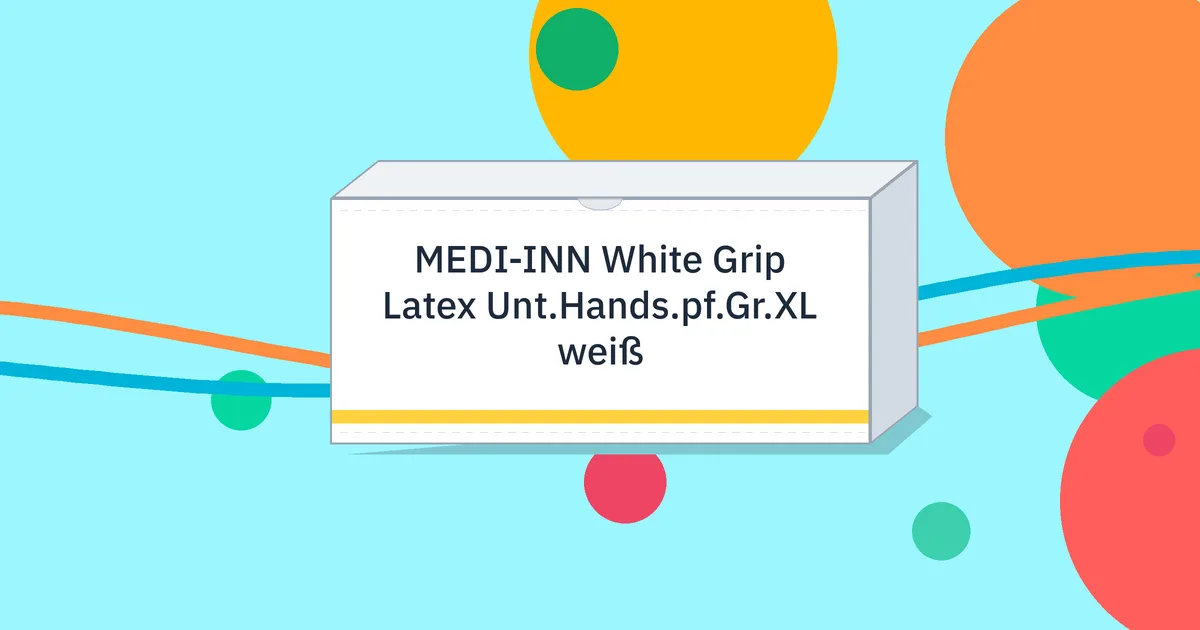 Symbolbild: Packung mit der Aufschrift MEDI-INN White Grip Latex Unt.Hands.pf.Gr.XL weiß (PZN 04762965) – Verfügbarkeit und Bezug in Apotheken in Frankfurt am Main