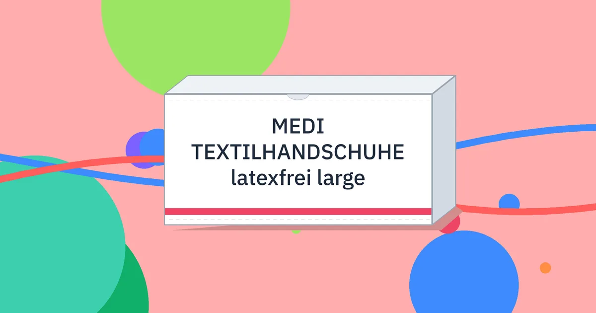 Symbolbild: Packung mit der Aufschrift MEDI TEXTILHANDSCHUHE latexfrei large (PZN 13581837) – Verfügbarkeit und Bezug in Apotheken in Frankfurt am Main