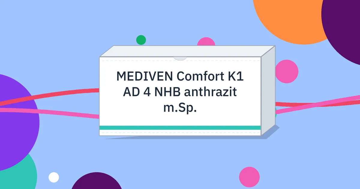 Symbolbild: Packung mit der Aufschrift MEDIVEN Comfort K1 AD 4 NHB anthrazit m.Sp. (PZN 14559981) – Verfügbarkeit und Bezug in Apotheken in Frankfurt am Main