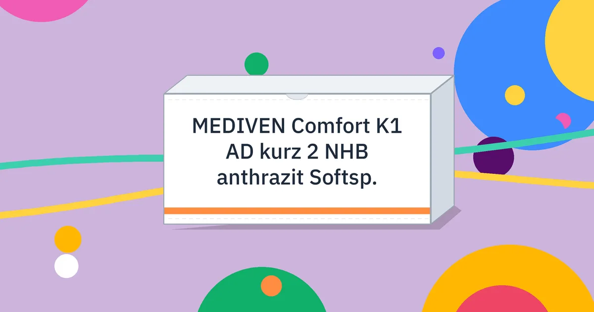 Symbolbild: Packung mit der Aufschrift MEDIVEN Comfort K1 AD kurz 2 NHB anthrazit Softsp. (PZN 14556184) – Verfügbarkeit und Bezug in Apotheken in Frankfurt am Main