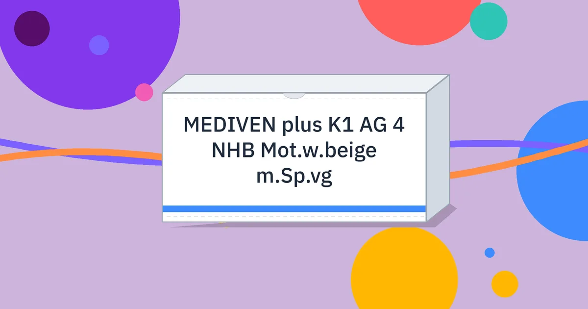 Symbolbild: Packung mit der Aufschrift MEDIVEN plus K1 AG 4 NHB Mot.w.beige m.Sp.vg (PZN 15920597) – Verfügbarkeit und Bezug in Apotheken in Frankfurt am Main