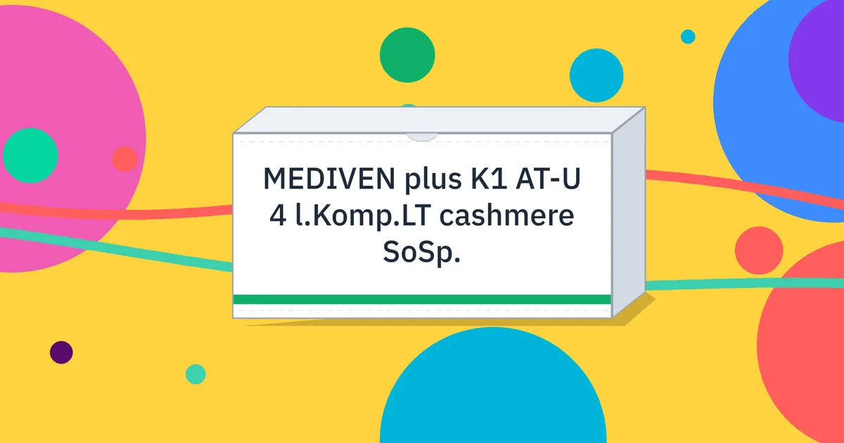 Symbolbild: Packung mit der Aufschrift MEDIVEN plus K1 AT-U 4 l.Komp.LT cashmere SoSp. (PZN 15033117) – Verfügbarkeit und Bezug in Apotheken in Frankfurt am Main