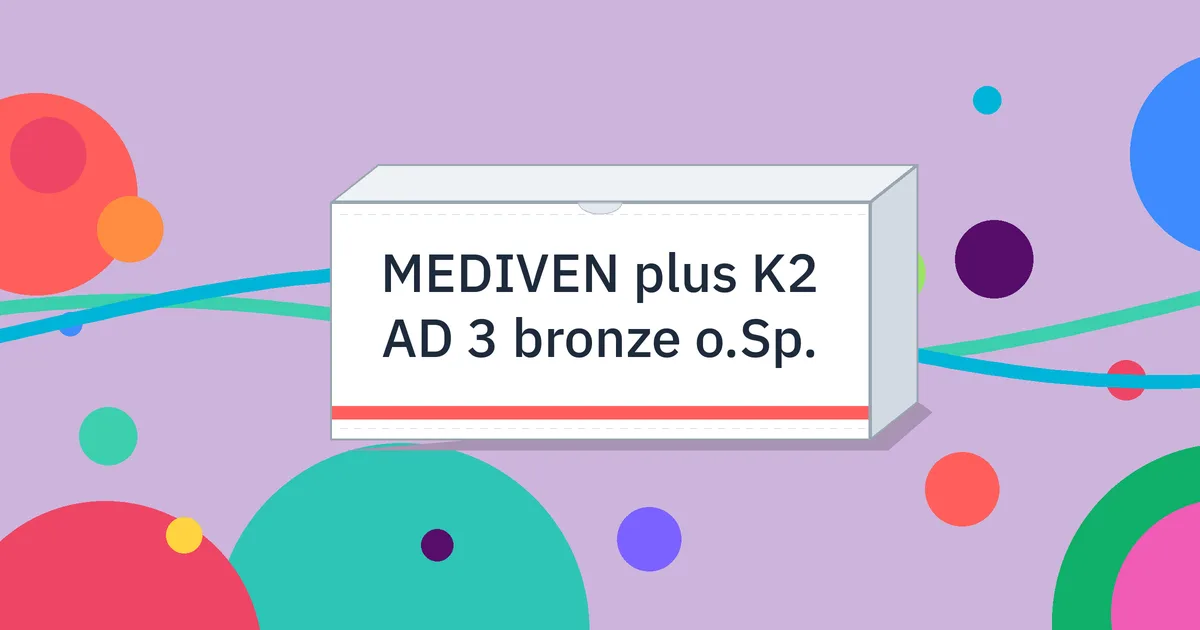 Symbolbild: Packung mit der Aufschrift MEDIVEN plus K2 AD 3 bronze o.Sp. (PZN 15093467) – Verfügbarkeit und Bezug in Apotheken in Frankfurt am Main