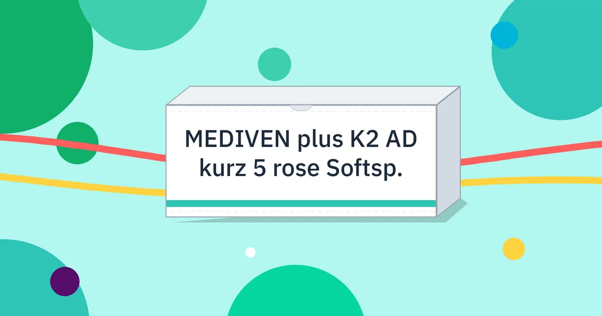 Symbolbild: Packung mit der Aufschrift MEDIVEN plus K2 AD kurz 5 rose Softsp. (PZN 15097175) – Verfügbarkeit und Bezug in Apotheken in Frankfurt am Main