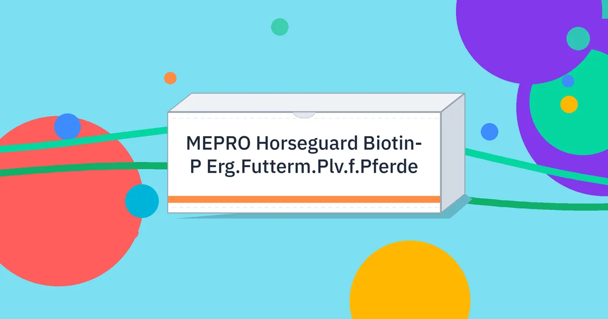 Symbolbild: Packung mit der Aufschrift MEPRO Horseguard Biotin-P Erg.Futterm.Plv.f.Pferde (PZN 16893626) – Verfügbarkeit und Bezug in Apotheken in Frankfurt am Main