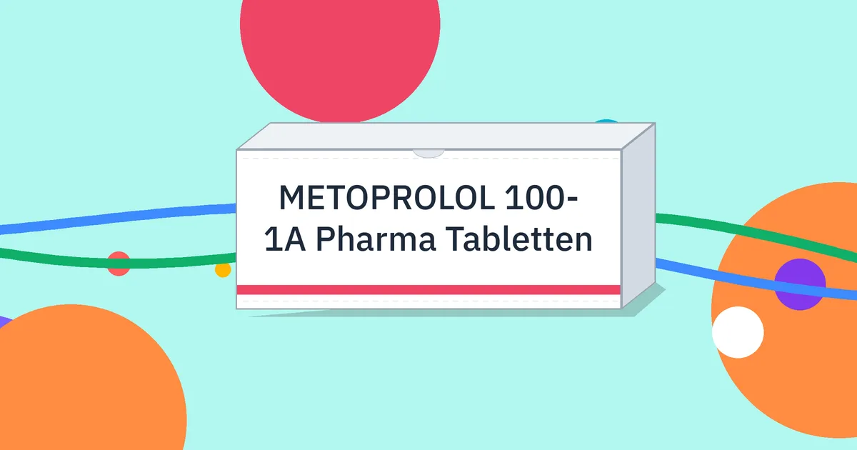 Symbolbild: Packung mit der Aufschrift METOPROLOL 100-1A Pharma Tabletten (PZN 08533902) – Verfügbarkeit und Bezug in Apotheken in Frankfurt am Main