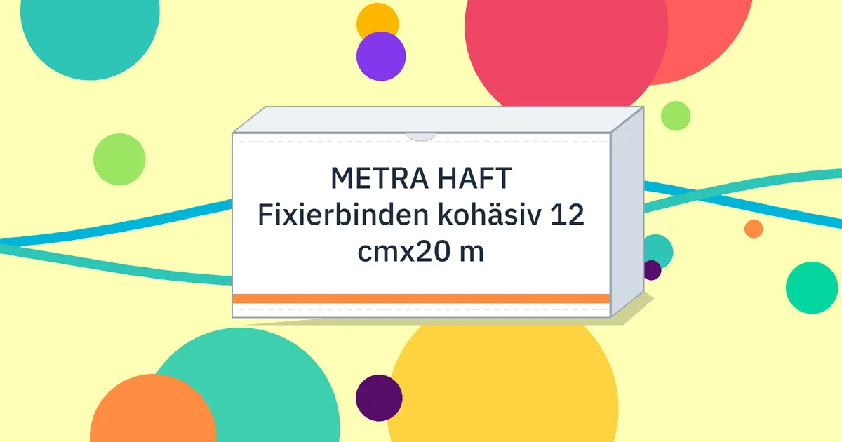 Symbolbild: Packung mit der Aufschrift METRA HAFT Fixierbinden kohäsiv 12 cmx20 m (PZN 07772326) – Verfügbarkeit und Bezug in Apotheken in Frankfurt am Main