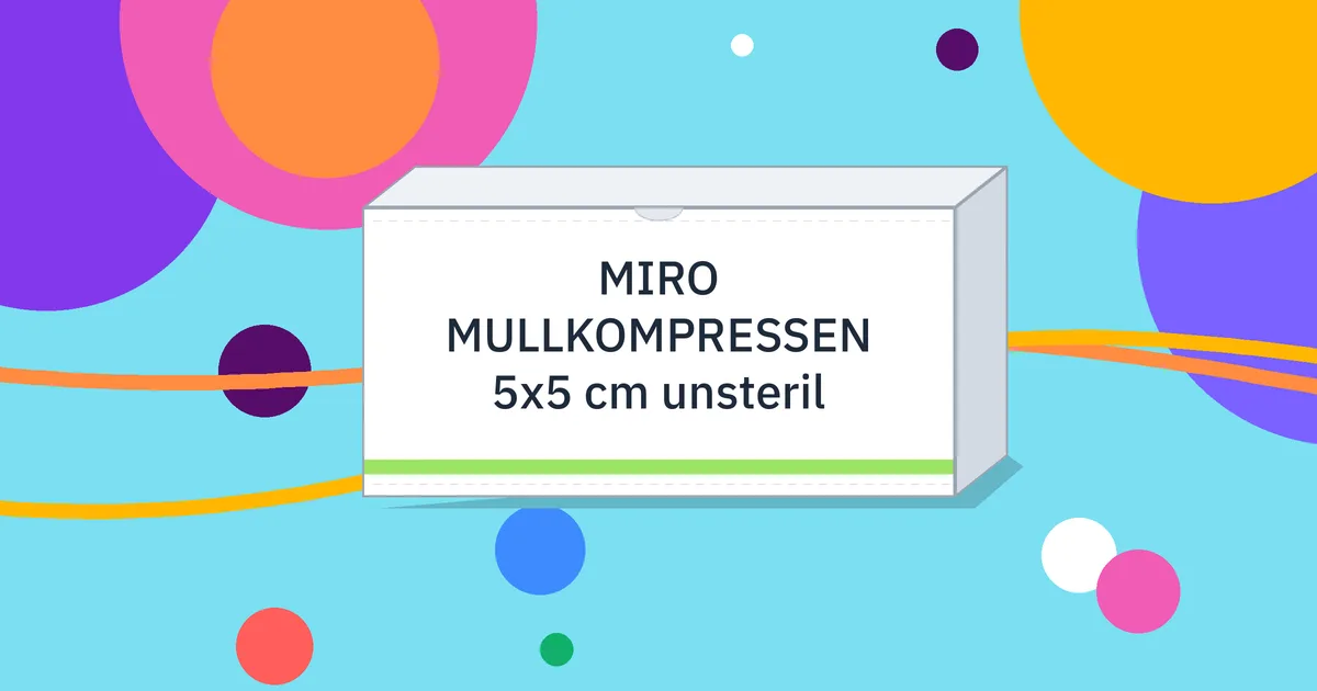 Symbolbild: Packung mit der Aufschrift MIRO MULLKOMPRESSEN 5x5 cm unsteril (PZN 01180524) – Verfügbarkeit und Bezug in Apotheken in Frankfurt am Main