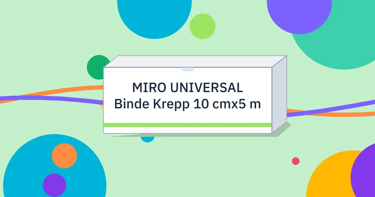Symbolbild: Packung mit der Aufschrift MIRO UNIVERSAL Binde Krepp 10 cmx5 m (PZN 06853382) – Verfügbarkeit und Bezug in Apotheken in Frankfurt am Main