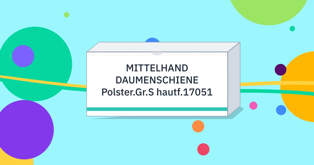 Symbolbild: Packung mit der Aufschrift MITTELHAND DAUMENSCHIENE Polster.Gr.S hautf.17051 (PZN 01415312) – Verfügbarkeit und Bezug in Apotheken in Frankfurt am Main