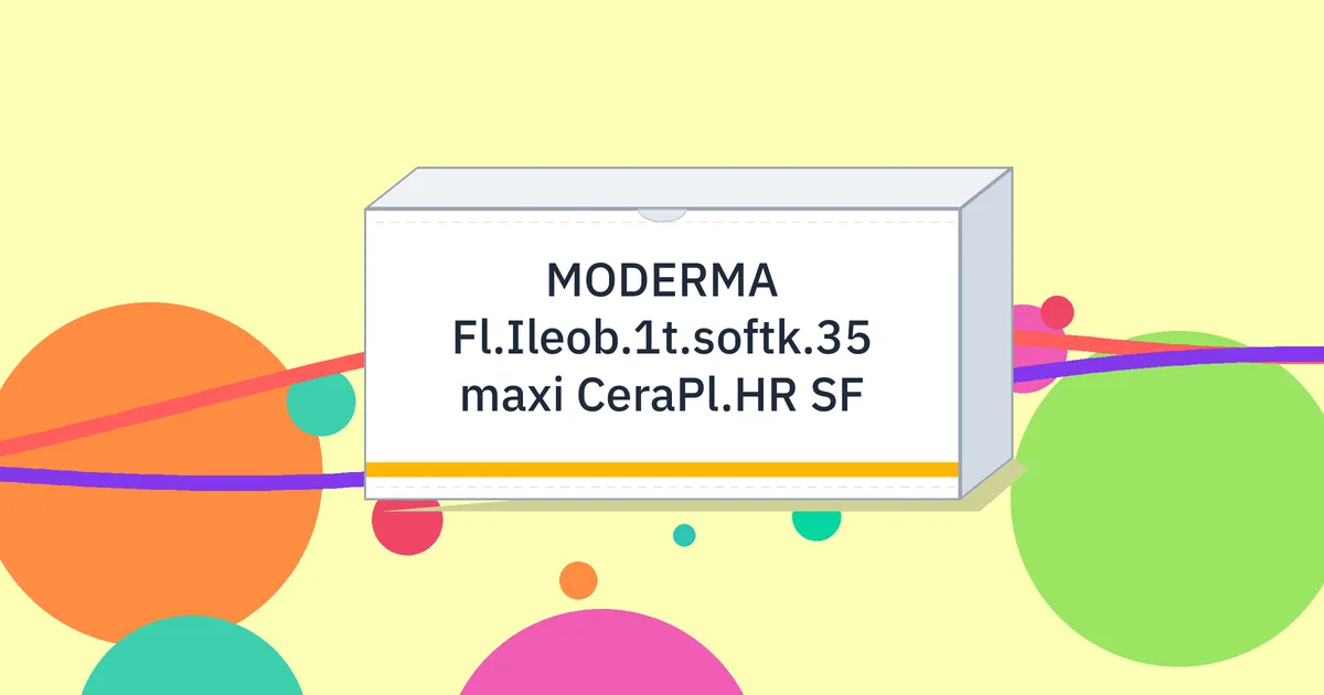 Symbolbild: Packung mit der Aufschrift MODERMA Fl.Ileob.1t.softk.35 maxi CeraPl.HR SF (PZN 12417461) – Verfügbarkeit und Bezug in Apotheken in Frankfurt am Main