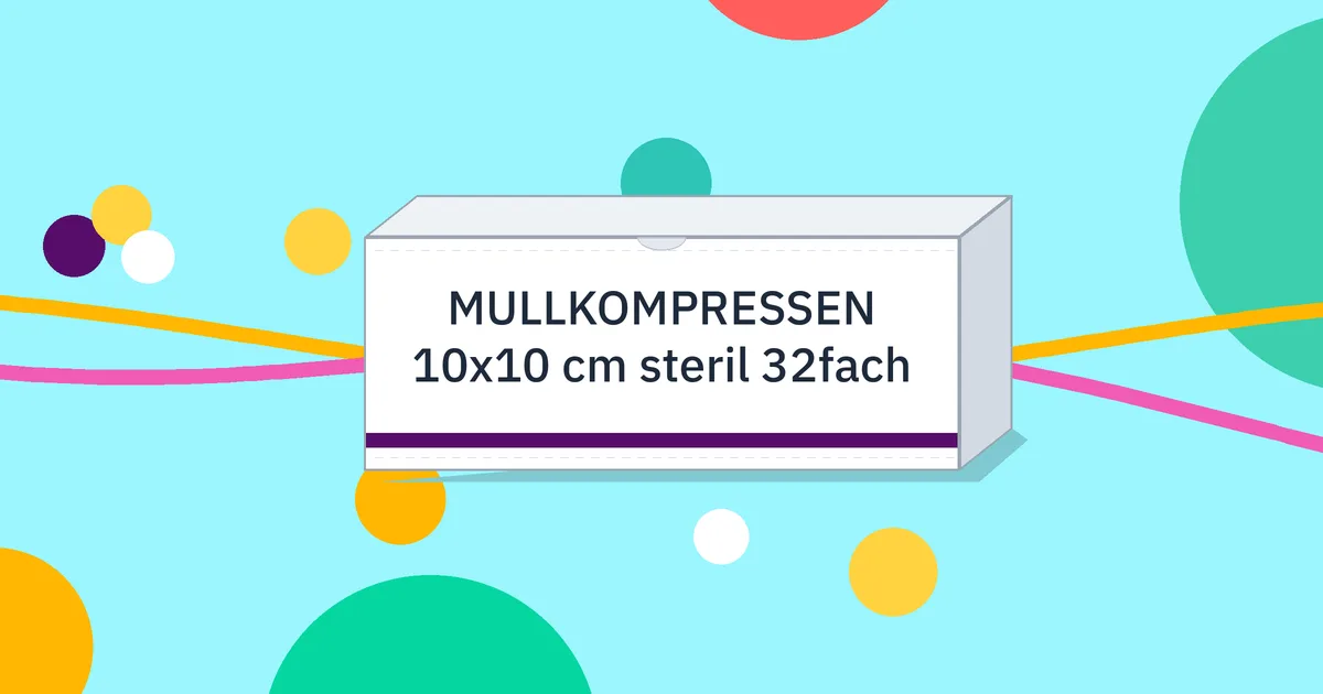 Symbolbild: Packung mit der Aufschrift MULLKOMPRESSEN 10x10 cm steril 32fach (PZN 12349038) – Verfügbarkeit und Bezug in Apotheken in Frankfurt am Main
