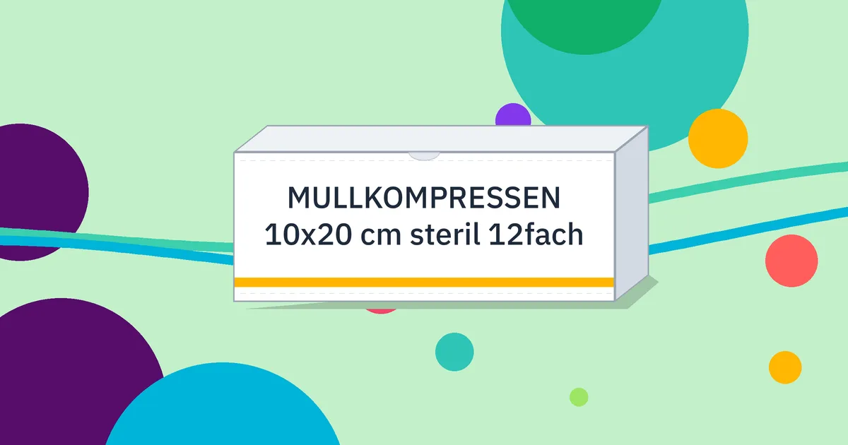 Symbolbild: Packung mit der Aufschrift MULLKOMPRESSEN 10x20 cm steril 12fach (PZN 10822743) – Verfügbarkeit und Bezug in Apotheken in Frankfurt am Main