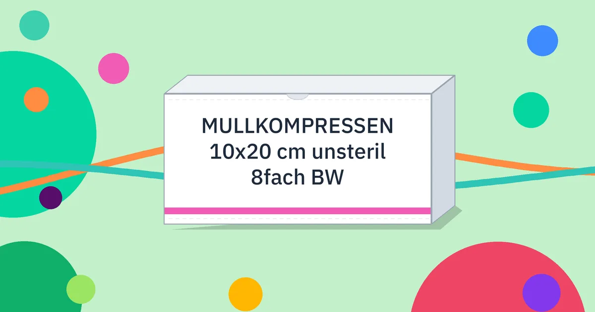 Symbolbild: Packung mit der Aufschrift MULLKOMPRESSEN 10x20 cm unsteril 8fach BW (PZN 07412800) – Verfügbarkeit und Bezug in Apotheken in Frankfurt am Main