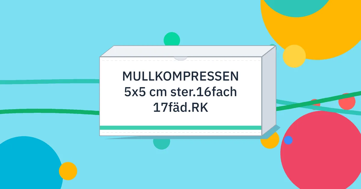 Symbolbild: Packung mit der Aufschrift MULLKOMPRESSEN 5x5 cm ster.16fach 17fäd.RK (PZN 06930935) – Verfügbarkeit und Bezug in Apotheken in Frankfurt am Main