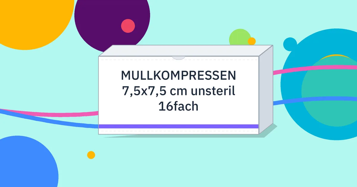 Symbolbild: Packung mit der Aufschrift MULLKOMPRESSEN 7,5x7,5 cm unsteril 16fach (PZN 04852800) – Verfügbarkeit und Bezug in Apotheken in Frankfurt am Main