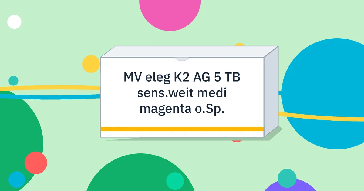Symbolbild: Packung mit der Aufschrift MV eleg K2 AG 5 TB sens.weit medi magenta o.Sp. (PZN 14641211) – Verfügbarkeit und Bezug in Apotheken in Frankfurt am Main