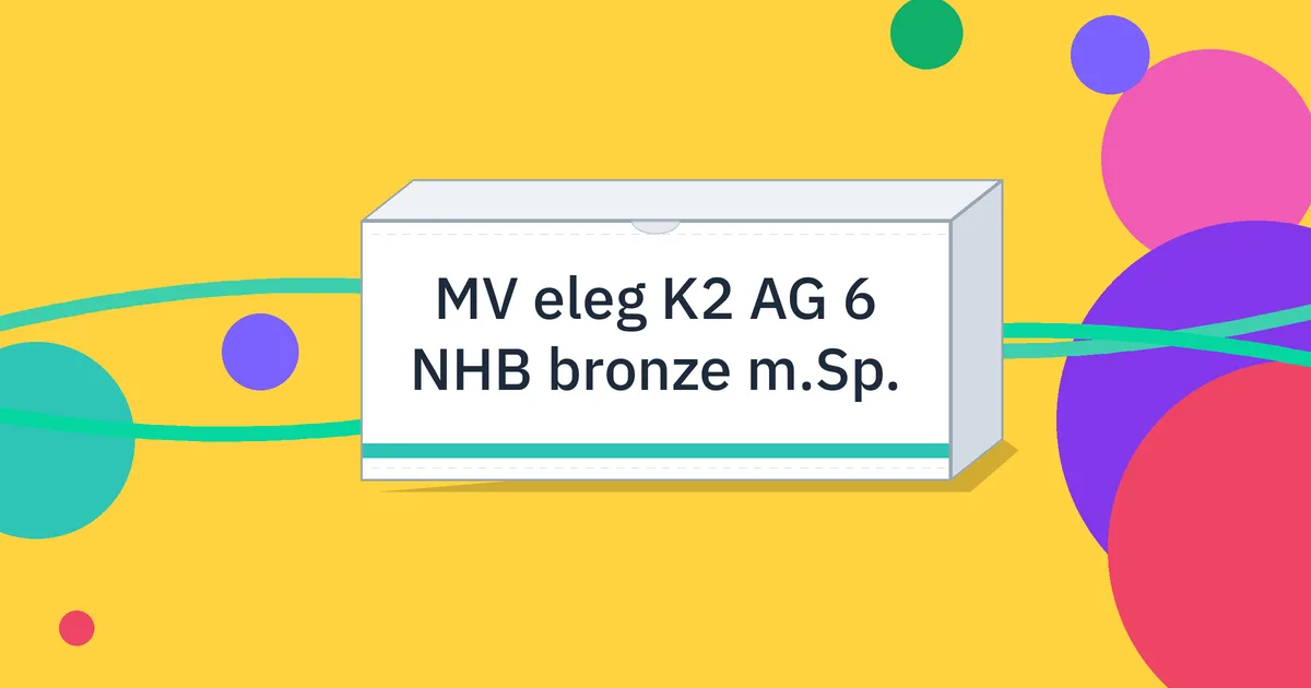 Symbolbild: Packung mit der Aufschrift MV eleg K2 AG 6 NHB bronze m.Sp. (PZN 15730678) – Verfügbarkeit und Bezug in Apotheken in Frankfurt am Main