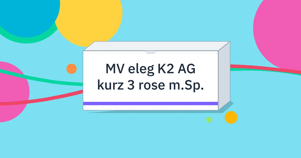Symbolbild: Packung mit der Aufschrift MV eleg K2 AG kurz 3 rose m.Sp. (PZN 14697967) – Verfügbarkeit und Bezug in Apotheken in Frankfurt am Main