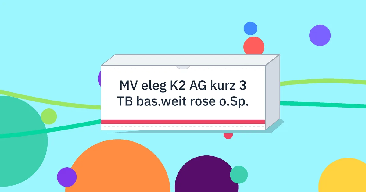 Symbolbild: Packung mit der Aufschrift MV eleg K2 AG kurz 3 TB bas.weit rose o.Sp. (PZN 14698145) – Verfügbarkeit und Bezug in Apotheken in Frankfurt am Main