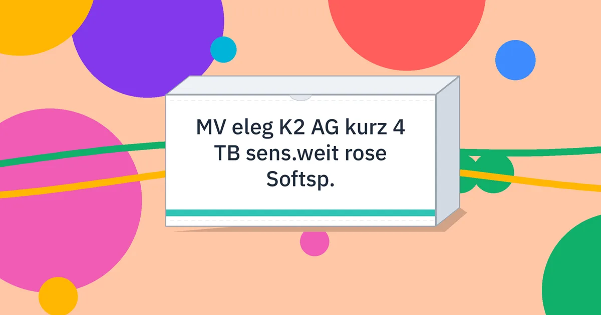 Symbolbild: Packung mit der Aufschrift MV eleg K2 AG kurz 4 TB sens.weit rose Softsp. (PZN 14697559) – Verfügbarkeit und Bezug in Apotheken in Frankfurt am Main