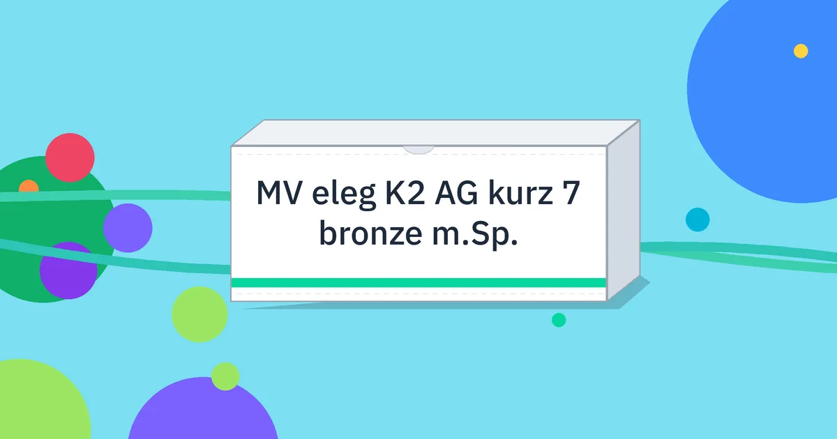 Symbolbild: Packung mit der Aufschrift MV eleg K2 AG kurz 7 bronze m.Sp. (PZN 14717368) – Verfügbarkeit und Bezug in Apotheken in Frankfurt am Main