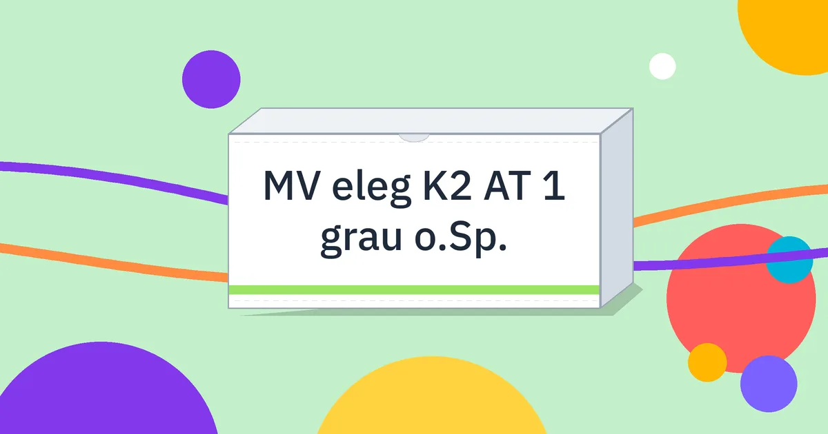 Symbolbild: Packung mit der Aufschrift MV eleg K2 AT 1 grau o.Sp. (PZN 18922579) – Verfügbarkeit und Bezug in Apotheken in Frankfurt am Main