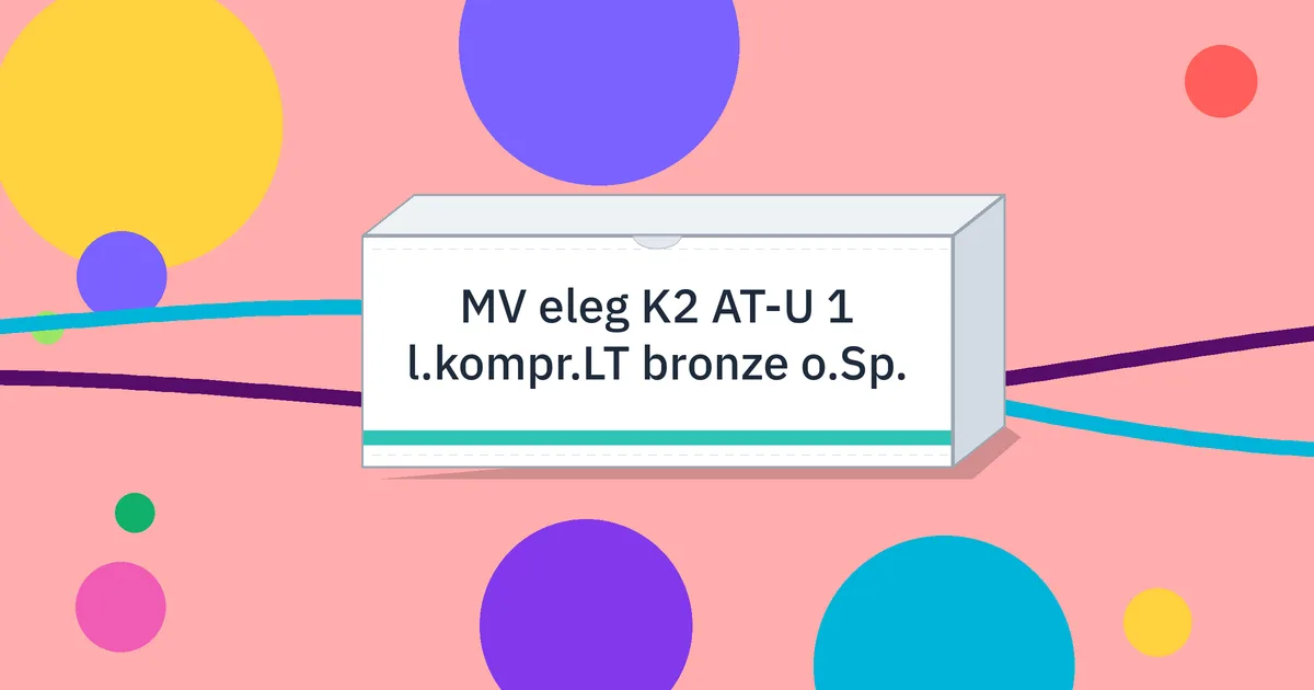 Symbolbild: Packung mit der Aufschrift MV eleg K2 AT-U 1 l.kompr.LT bronze o.Sp. (PZN 15289348) – Verfügbarkeit und Bezug in Apotheken in Frankfurt am Main
