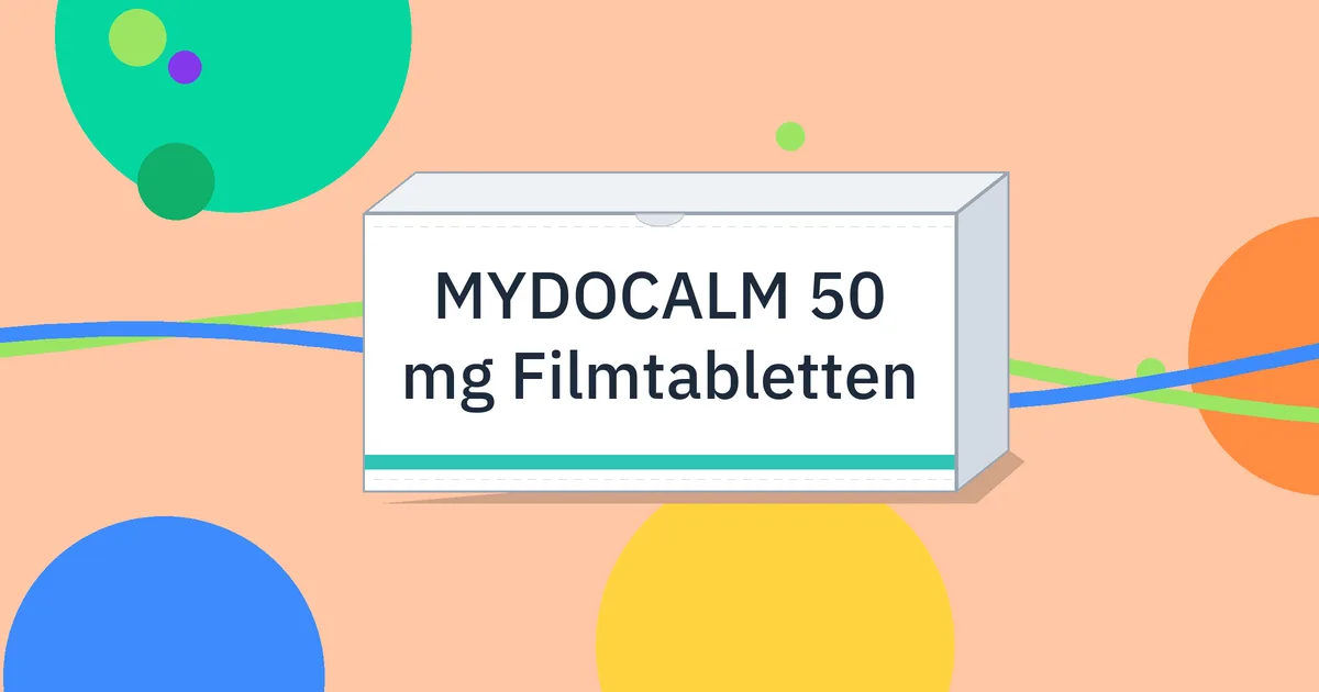 Symbolbild: Packung mit der Aufschrift MYDOCALM 50 mg Filmtabletten (PZN 06558849) – Verfügbarkeit und Bezug in Apotheken in Frankfurt am Main