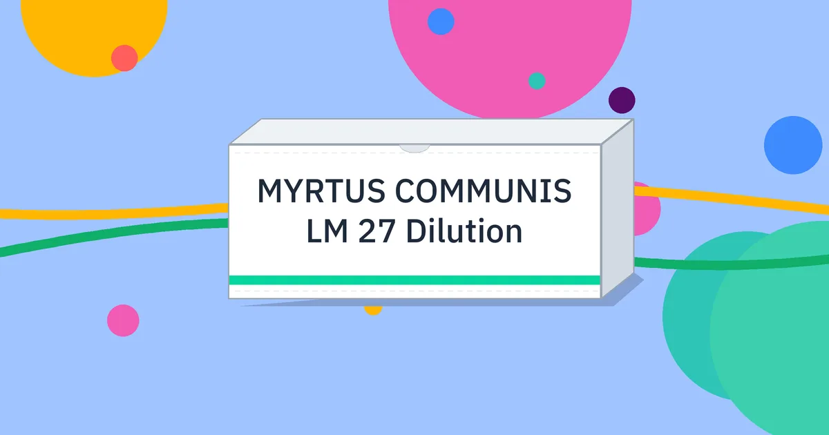 Symbolbild: Packung mit der Aufschrift MYRTUS COMMUNIS LM 27 Dilution (PZN 13614152) – Verfügbarkeit und Bezug in Apotheken in Frankfurt am Main