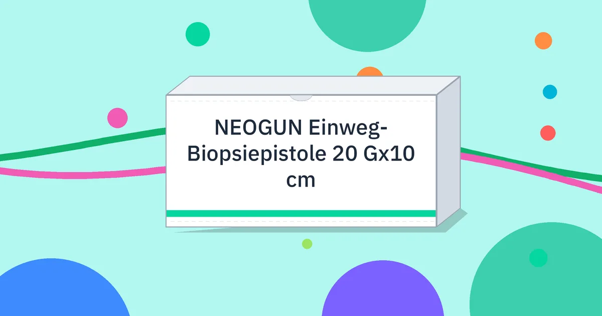 Symbolbild: Packung mit der Aufschrift NEOGUN Einweg-Biopsiepistole 20 Gx10 cm (PZN 19624364) – Verfügbarkeit und Bezug in Apotheken in Frankfurt am Main
