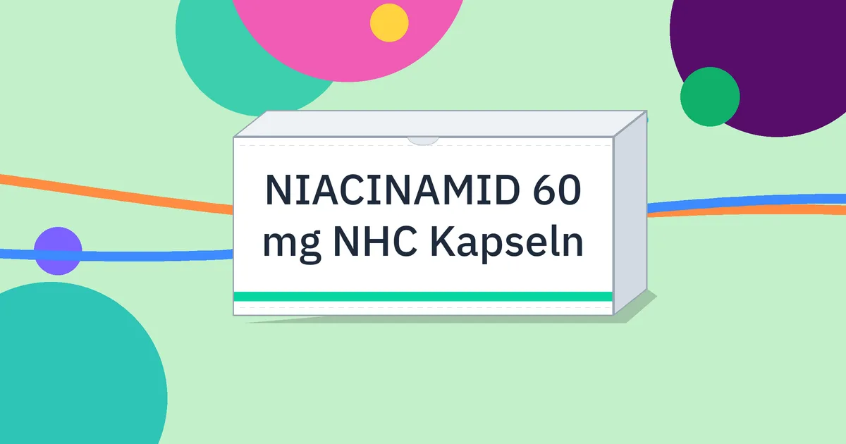 Symbolbild: Packung mit der Aufschrift NIACINAMID 60 mg NHC Kapseln (PZN 03114508) – Verfügbarkeit und Bezug in Apotheken in Frankfurt am Main