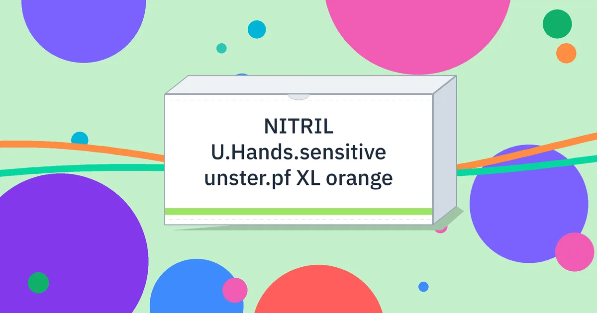 Symbolbild: Packung mit der Aufschrift NITRIL U.Hands.sensitive unster.pf XL orange (PZN 11306860) – Verfügbarkeit und Bezug in Apotheken in Frankfurt am Main