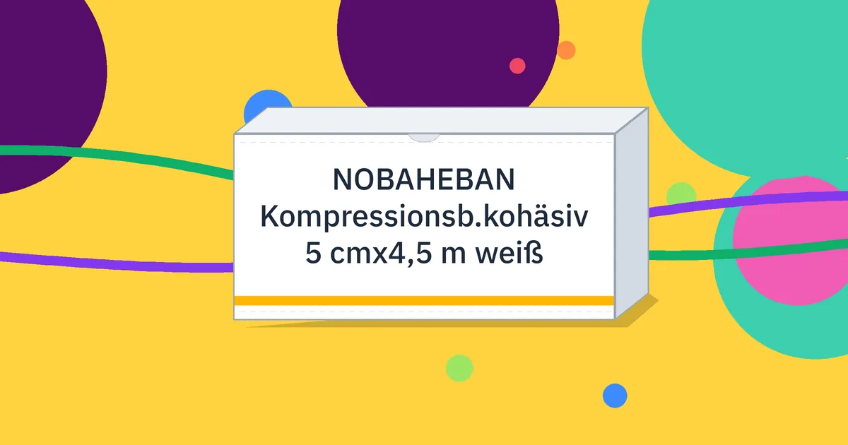 Symbolbild: Packung mit der Aufschrift NOBAHEBAN Kompressionsb.kohäsiv 5 cmx4,5 m weiß (PZN 16028874) – Verfügbarkeit und Bezug in Apotheken in Frankfurt am Main