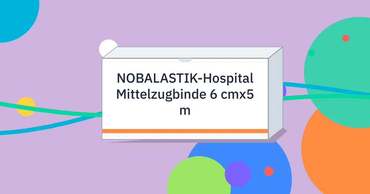 Symbolbild: Packung mit der Aufschrift NOBALASTIK-Hospital Mittelzugbinde 6 cmx5 m (PZN 12775456) – Verfügbarkeit und Bezug in Apotheken in Frankfurt am Main