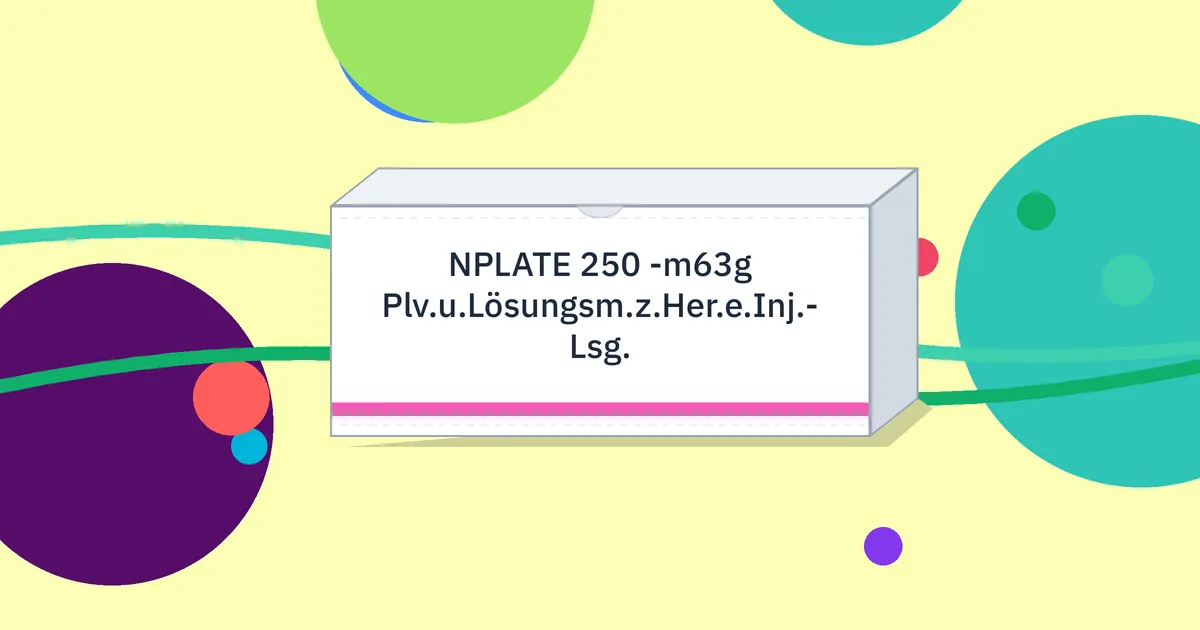 Symbolbild: Packung mit der Aufschrift NPLATE 250 -m63g Plv.u.Lösungsm.z.Her.e.Inj.-Lsg. (PZN 18266750) – Verfügbarkeit und Bezug in Apotheken in Frankfurt am Main