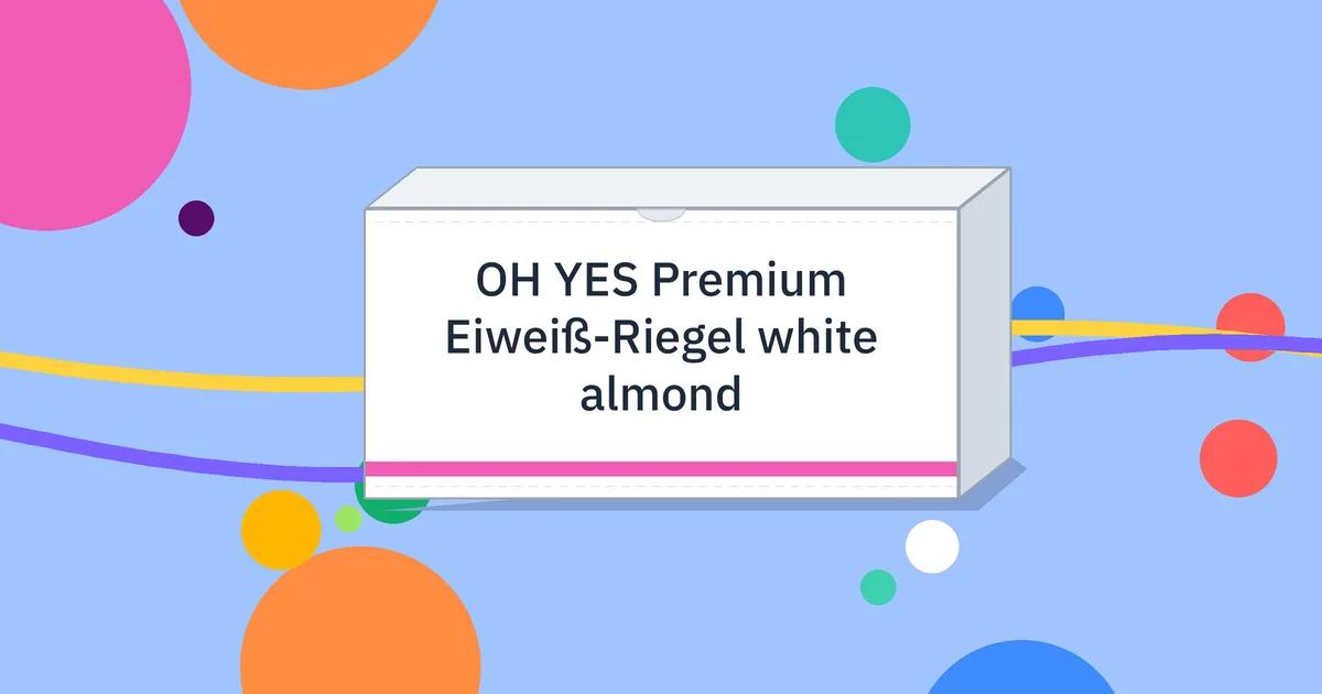 Symbolbild: Packung mit der Aufschrift OH YES Premium Eiweiß-Riegel white almond (PZN 20222027) – Verfügbarkeit und Bezug in Apotheken in Frankfurt am Main