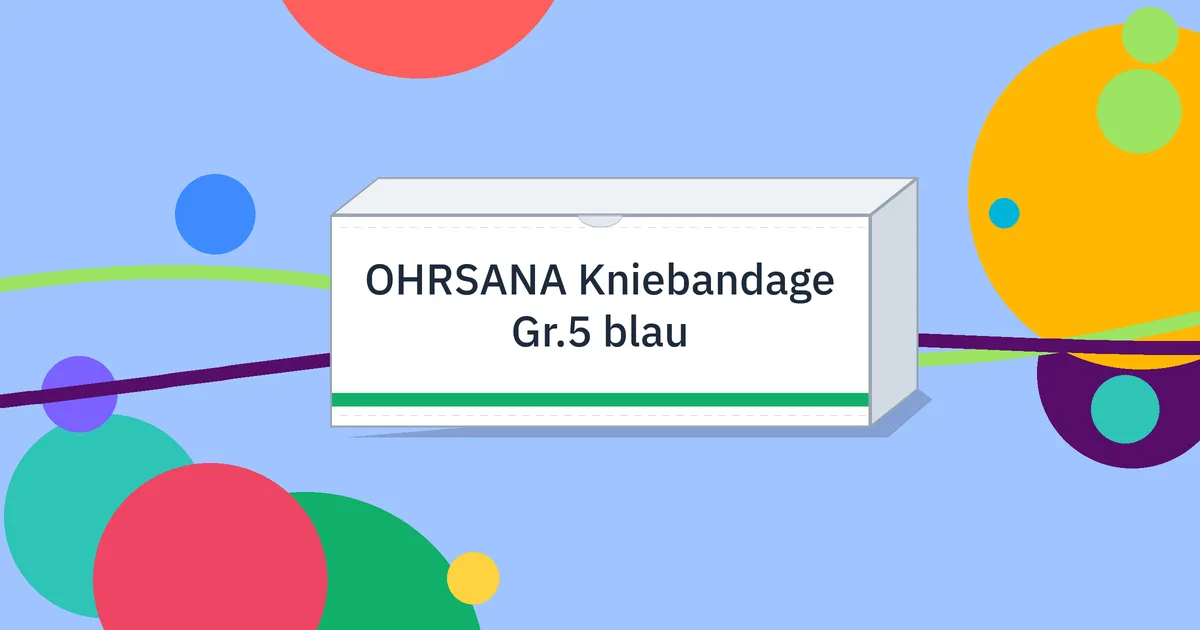 Symbolbild: Packung mit der Aufschrift OHRSANA Kniebandage Gr.5 blau (PZN 03797269) – Verfügbarkeit und Bezug in Apotheken in Frankfurt am Main