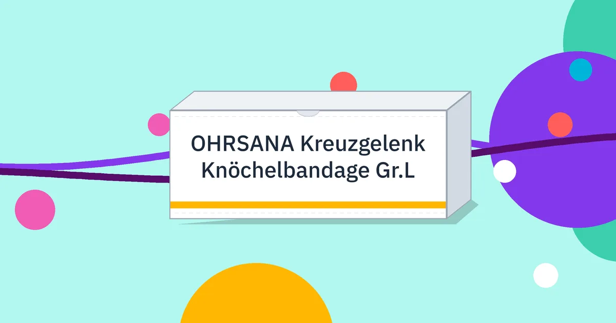 Symbolbild: Packung mit der Aufschrift OHRSANA Kreuzgelenk Knöchelbandage Gr.L (PZN 03797453) – Verfügbarkeit und Bezug in Apotheken in Frankfurt am Main
