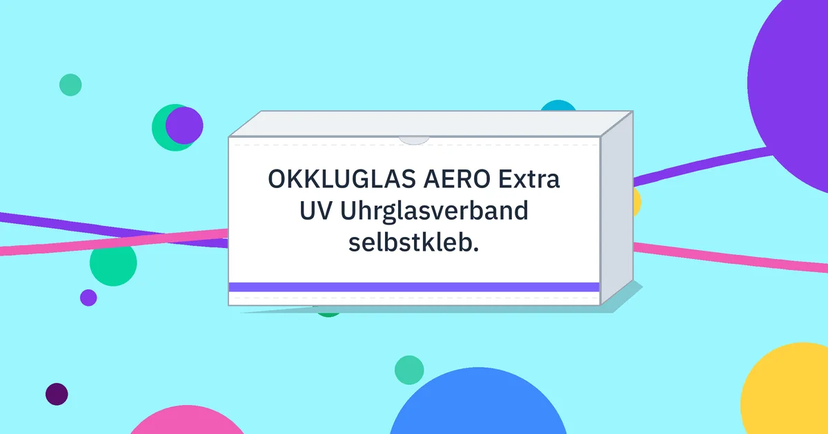 Symbolbild: Packung mit der Aufschrift OKKLUGLAS AERO Extra UV Uhrglasverband selbstkleb. (PZN 17203380) – Verfügbarkeit und Bezug in Apotheken in Frankfurt am Main