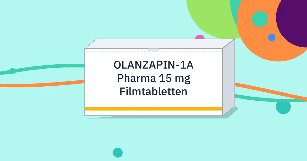 Symbolbild: Packung mit der Aufschrift OLANZAPIN-1A Pharma 15 mg Filmtabletten (PZN 09064059) – Verfügbarkeit und Bezug in Apotheken in Frankfurt am Main