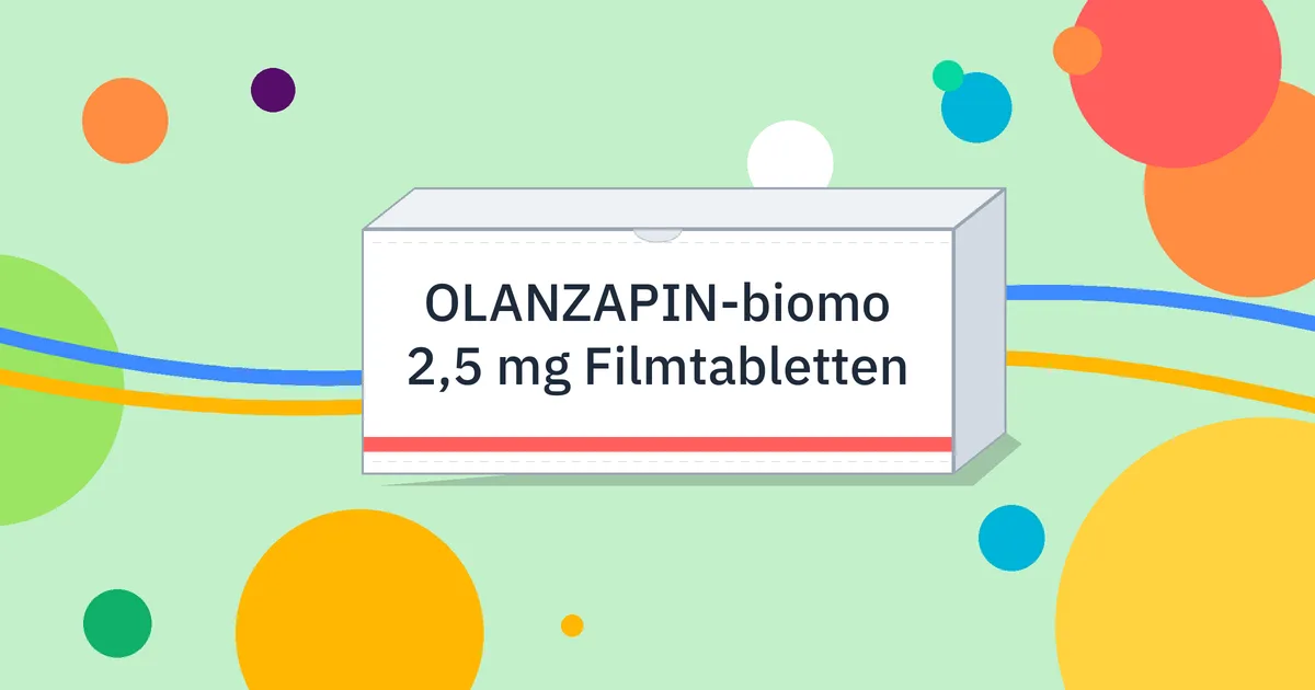 Symbolbild: Packung mit der Aufschrift OLANZAPIN-biomo 2,5 mg Filmtabletten (PZN 08801372) – Verfügbarkeit und Bezug in Apotheken in Frankfurt am Main