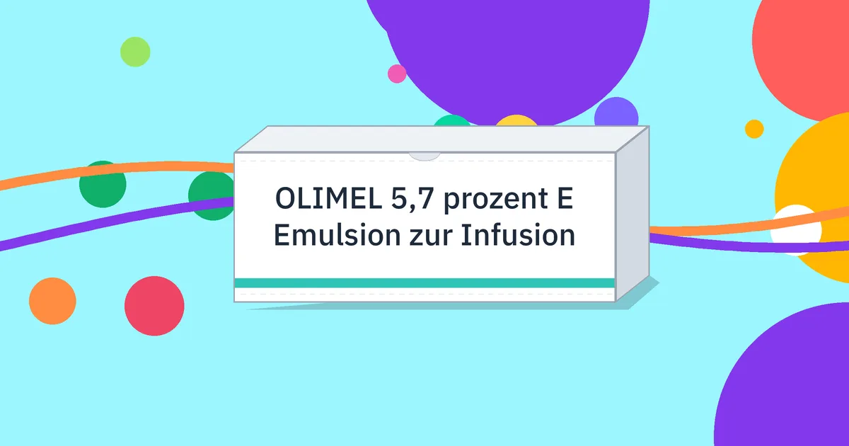Symbolbild: Packung mit der Aufschrift OLIMEL 5,7 prozent E Emulsion zur Infusion (PZN 07510394) – Verfügbarkeit und Bezug in Apotheken in Frankfurt am Main