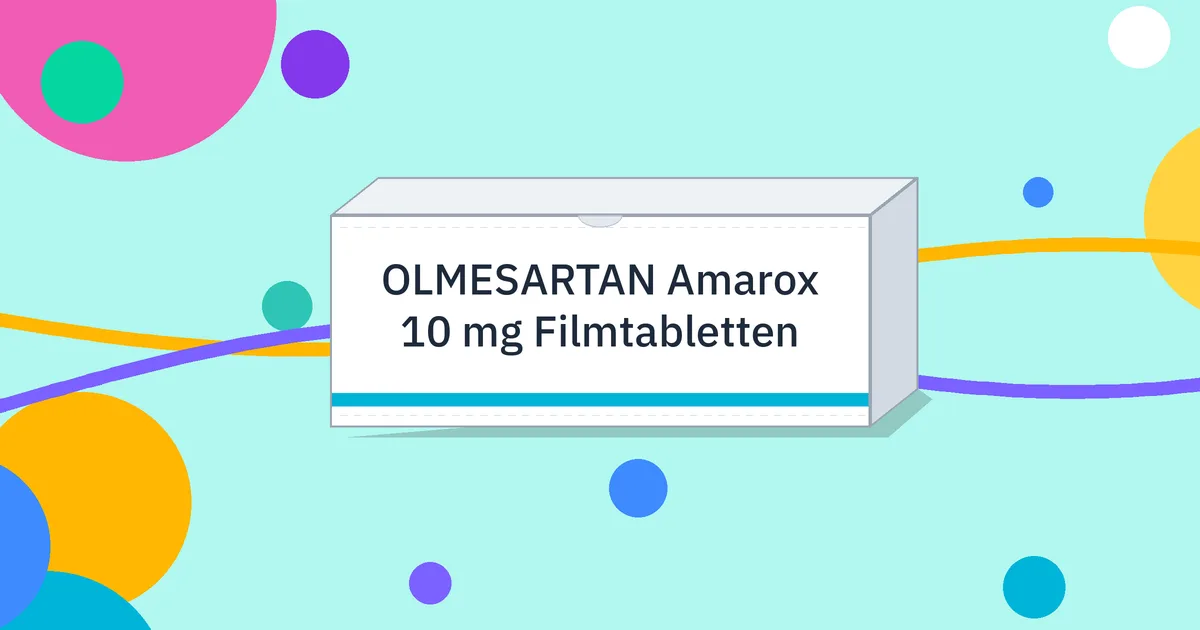 Symbolbild: Packung mit der Aufschrift OLMESARTAN Amarox 10 mg Filmtabletten (PZN 16804522) – Verfügbarkeit und Bezug in Apotheken in Frankfurt am Main