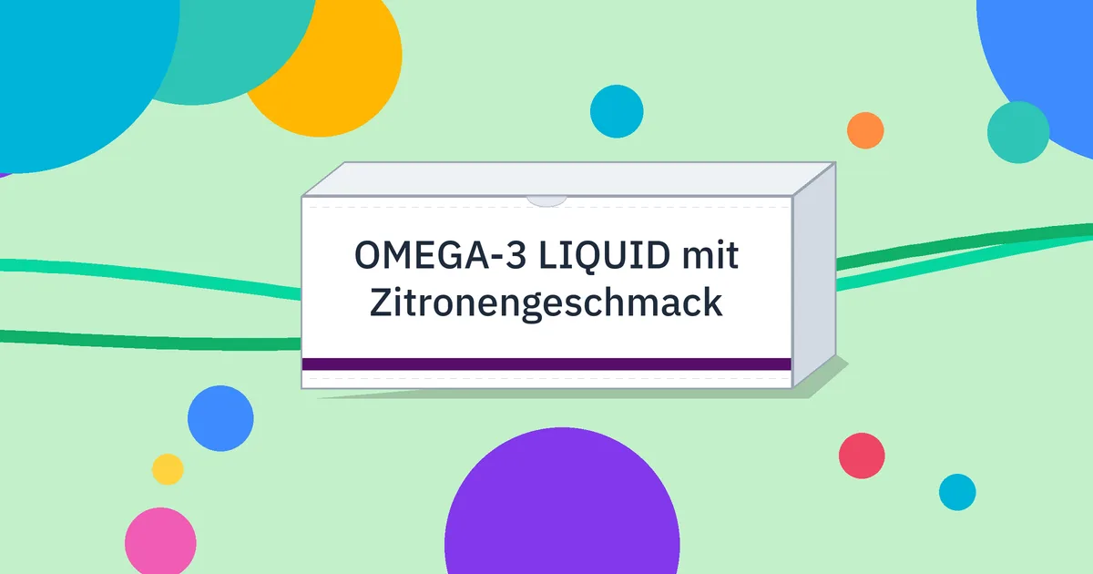 Symbolbild: Packung mit der Aufschrift OMEGA-3 LIQUID mit Zitronengeschmack (PZN 17862361) – Verfügbarkeit und Bezug in Apotheken in Frankfurt am Main