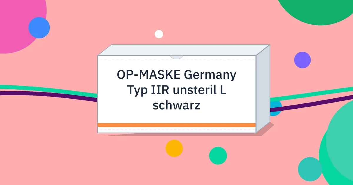 Symbolbild: Packung mit der Aufschrift OP-MASKE Germany Typ IIR unsteril L schwarz (PZN 17245177) – Verfügbarkeit und Bezug in Apotheken in Frankfurt am Main