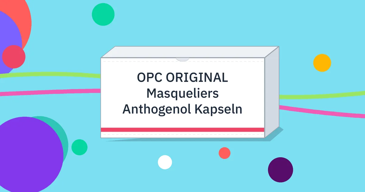 Symbolbild: Packung mit der Aufschrift OPC ORIGINAL Masqueliers Anthogenol Kapseln (PZN 07321902) – Verfügbarkeit und Bezug in Apotheken in Frankfurt am Main