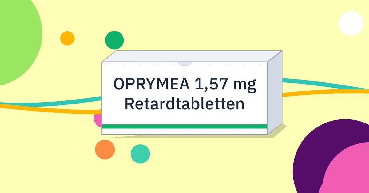 Symbolbild: Packung mit der Aufschrift OPRYMEA 1,57 mg Retardtabletten (PZN 10090642) – Verfügbarkeit und Bezug in Apotheken in Frankfurt am Main