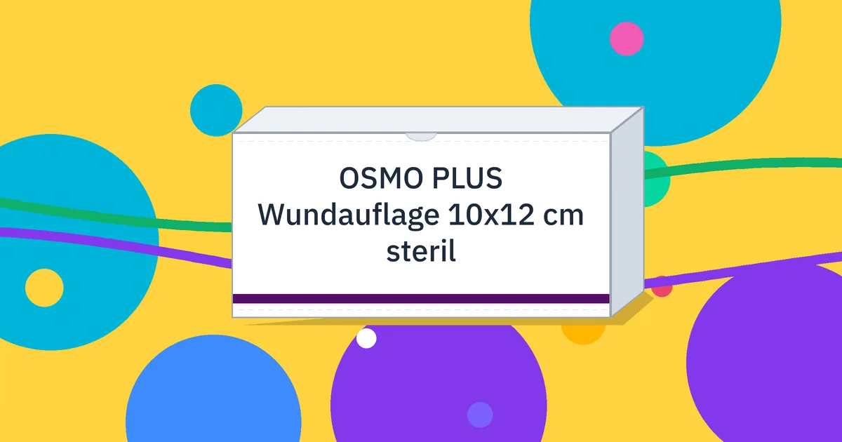 Symbolbild: Packung mit der Aufschrift OSMO PLUS Wundauflage 10x12 cm steril (PZN 10193112) – Verfügbarkeit und Bezug in Apotheken in Frankfurt am Main